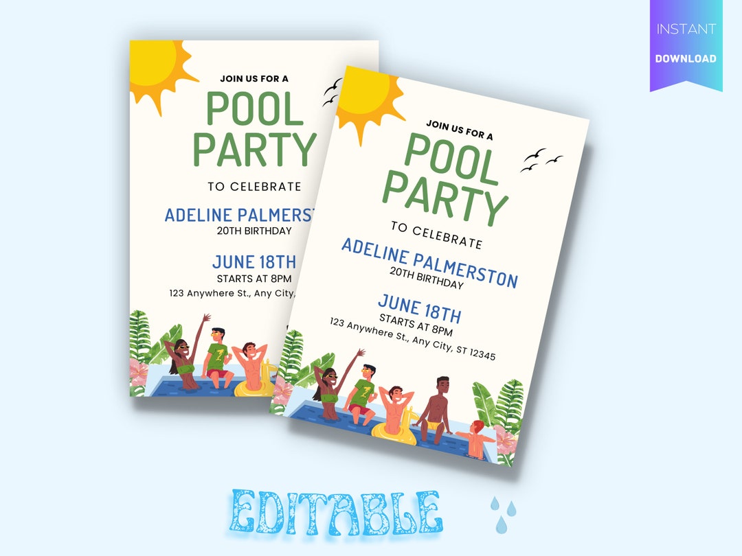 Pool Party Invitation Flyer Pool Party Birthday Invitation for Pool ...