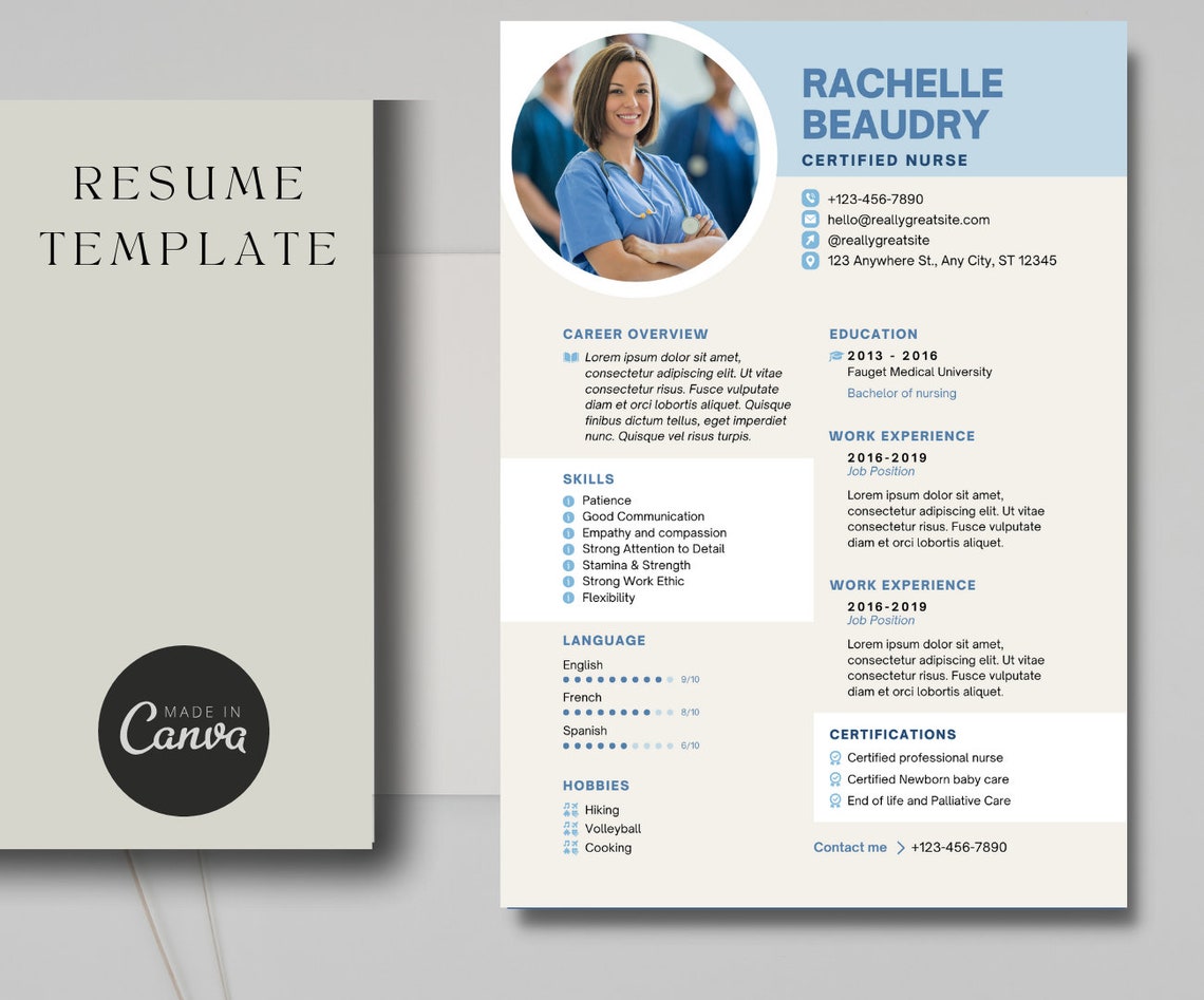 Blue and Cream Simple Nurse Resume, Nursing Resume, Professional ...