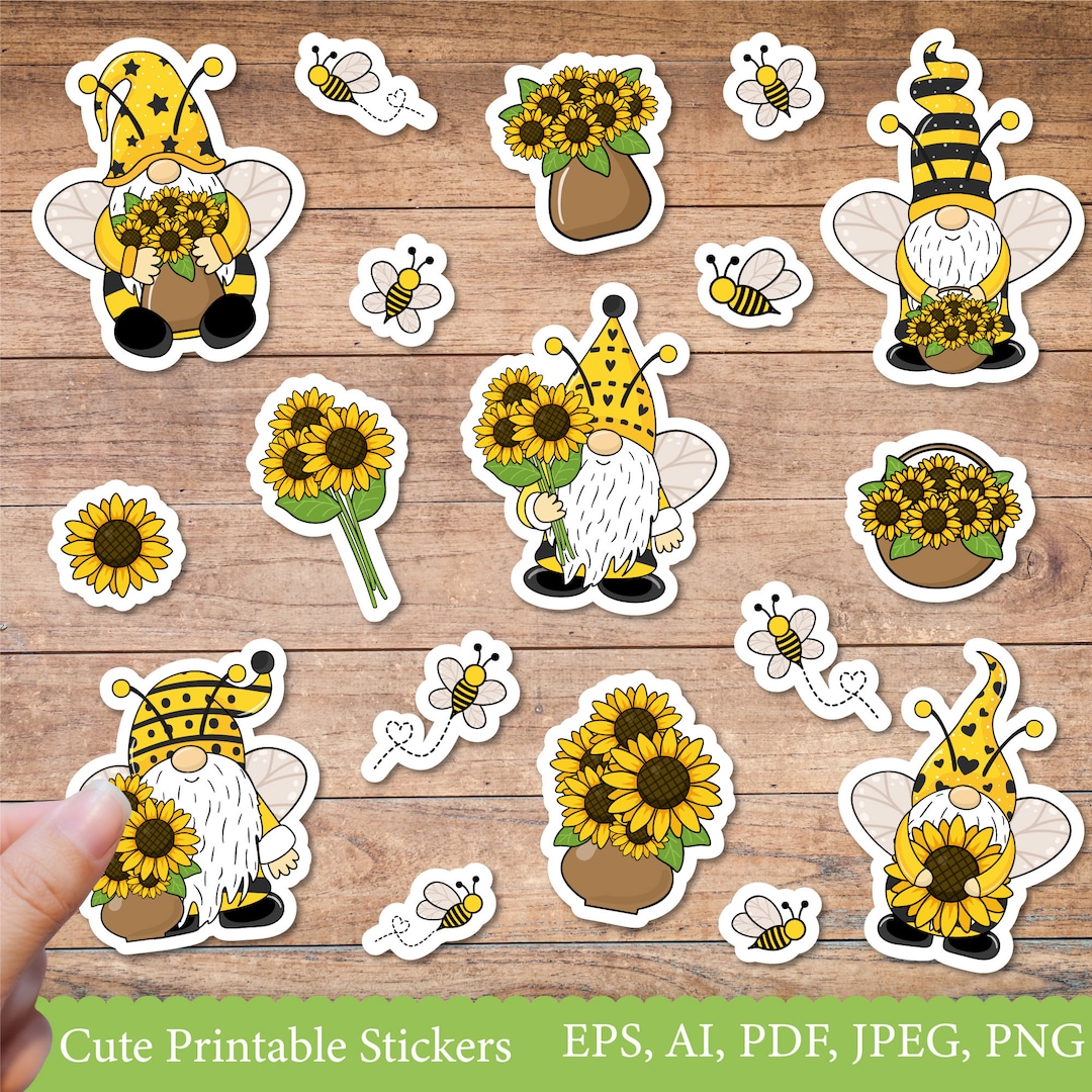 Cute Printable Gnome Stickers |PNG, EPS, PDF | Gnome Stickers for ...