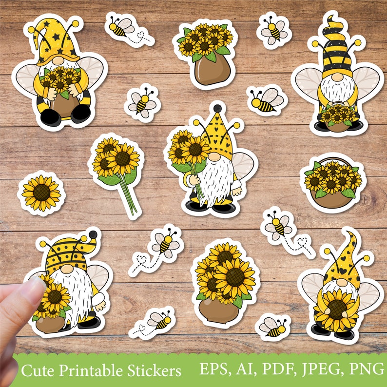 Cute Printable Gnome Stickers |PNG, EPS, PDF | Gnome Stickers for ...