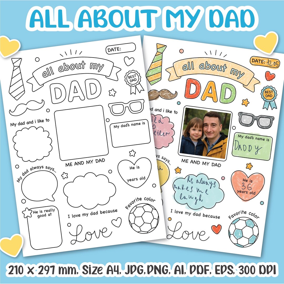 All About My Dad Printable Worksheet | Father's Day Coloring Page for ...