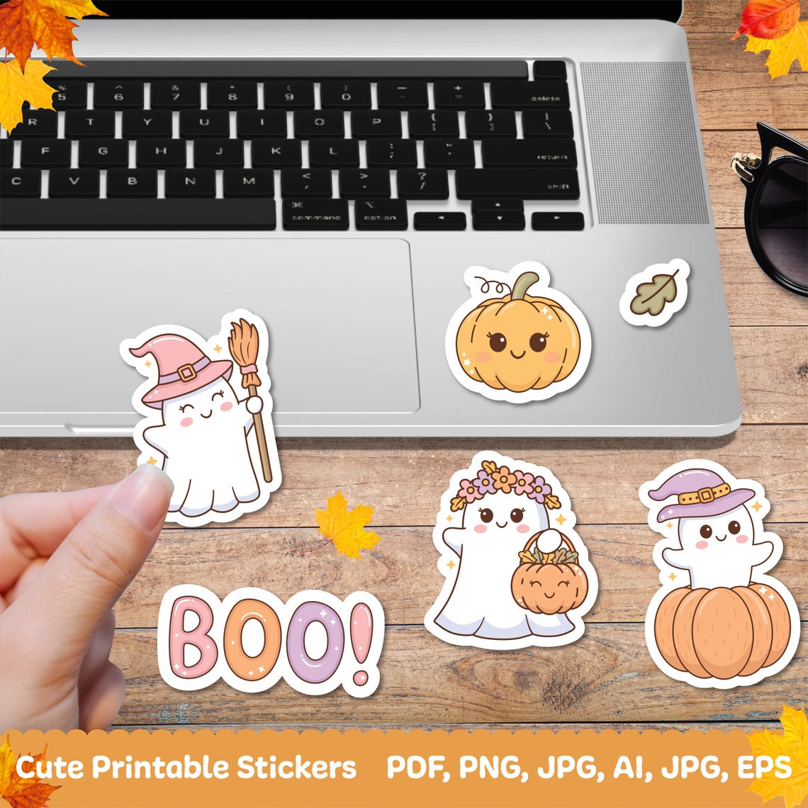Cute Halloween Ghost Stickers PNG Bundle | Digital Printable Stickers ...