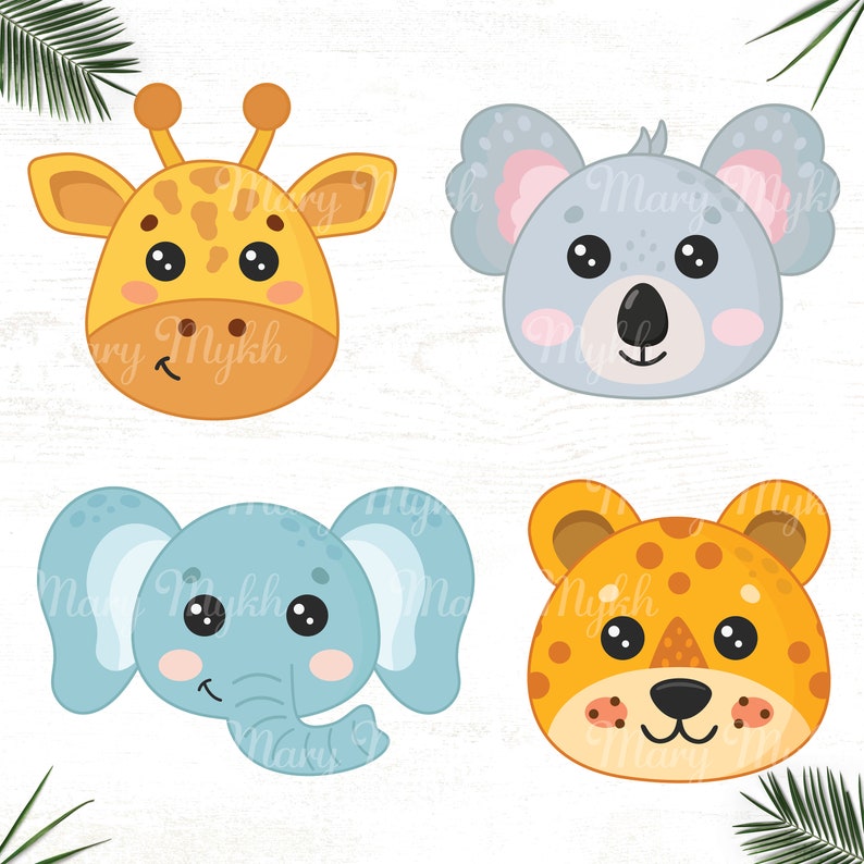 Wild Animal Faces Clipart | Safari Jungle Animal PNG Bundle | Cute ...