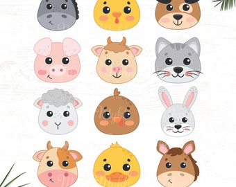 Farm Animal Faces Clipart, Safari Animals, Cats, Dogs, Sheep, Lamb ...