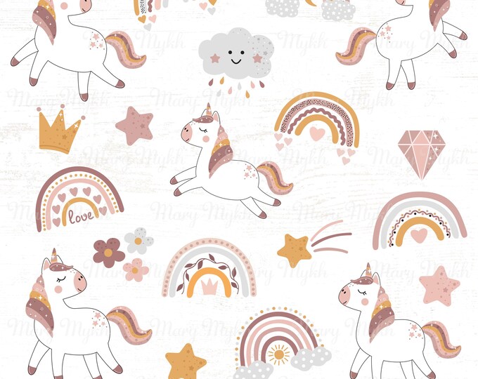 Pastel Unicorn Rainbow Clipart | Digital Download | Pastel Unicorns ...