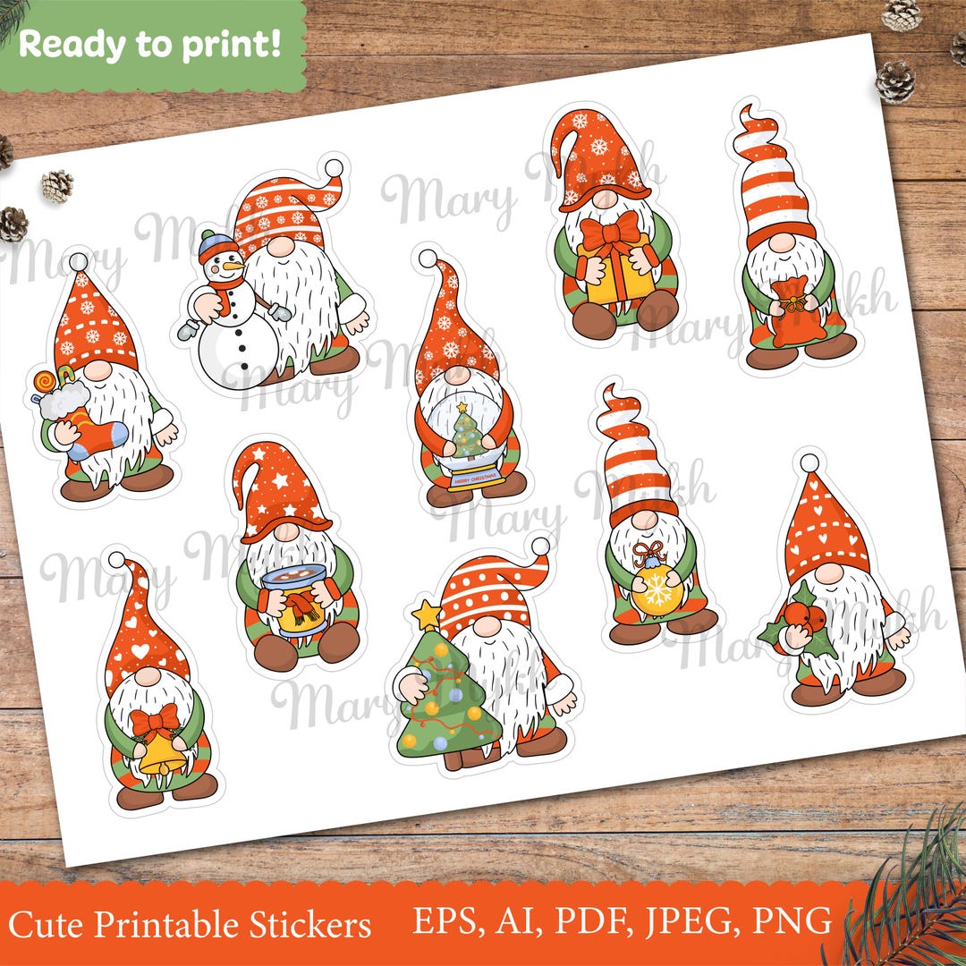 Christmas Gnome Stickers | Holiday DIY Crafts (digital Download) - Etsy