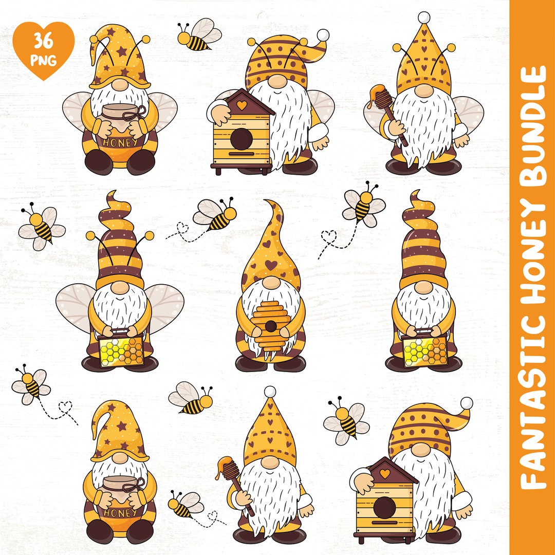 36 PNG Honey Bee Gnome Clipart Bundle | Cute Gnome Illustrations for ...