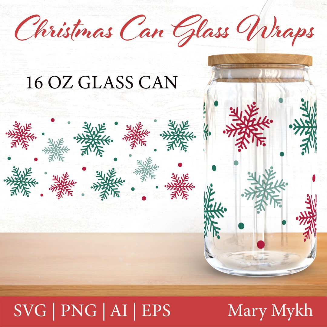 Snowflakes 16oz Libbey Glass Can Cutting Files - Winter SVG, Christmas ...