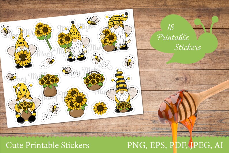 Cute Printable Gnome Stickers |PNG, EPS, PDF | Gnome Stickers for ...