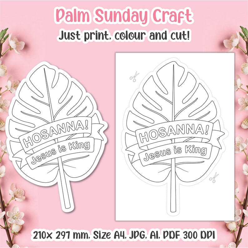 Palm Sunday Coloring Page - Christian Easter Printable for Kids, Sunday ...