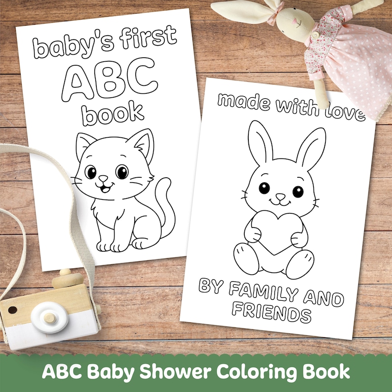 Animals ABC Baby Shower Coloring Book, Guest Book Keepsake (PDF ...