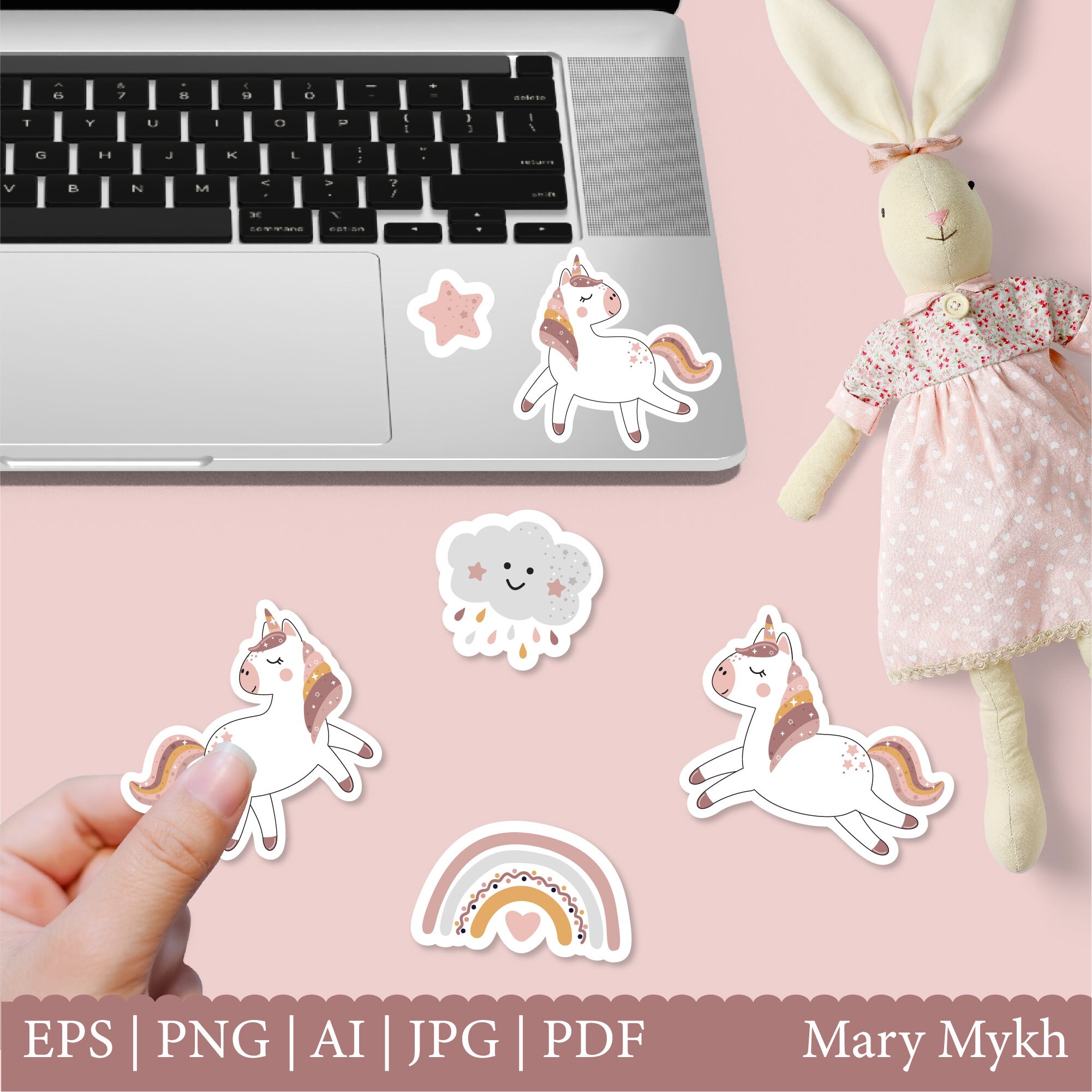 Unicorn Sticker Pack | Rainbow Sticker PNG | Cute Magical Stickers for ...