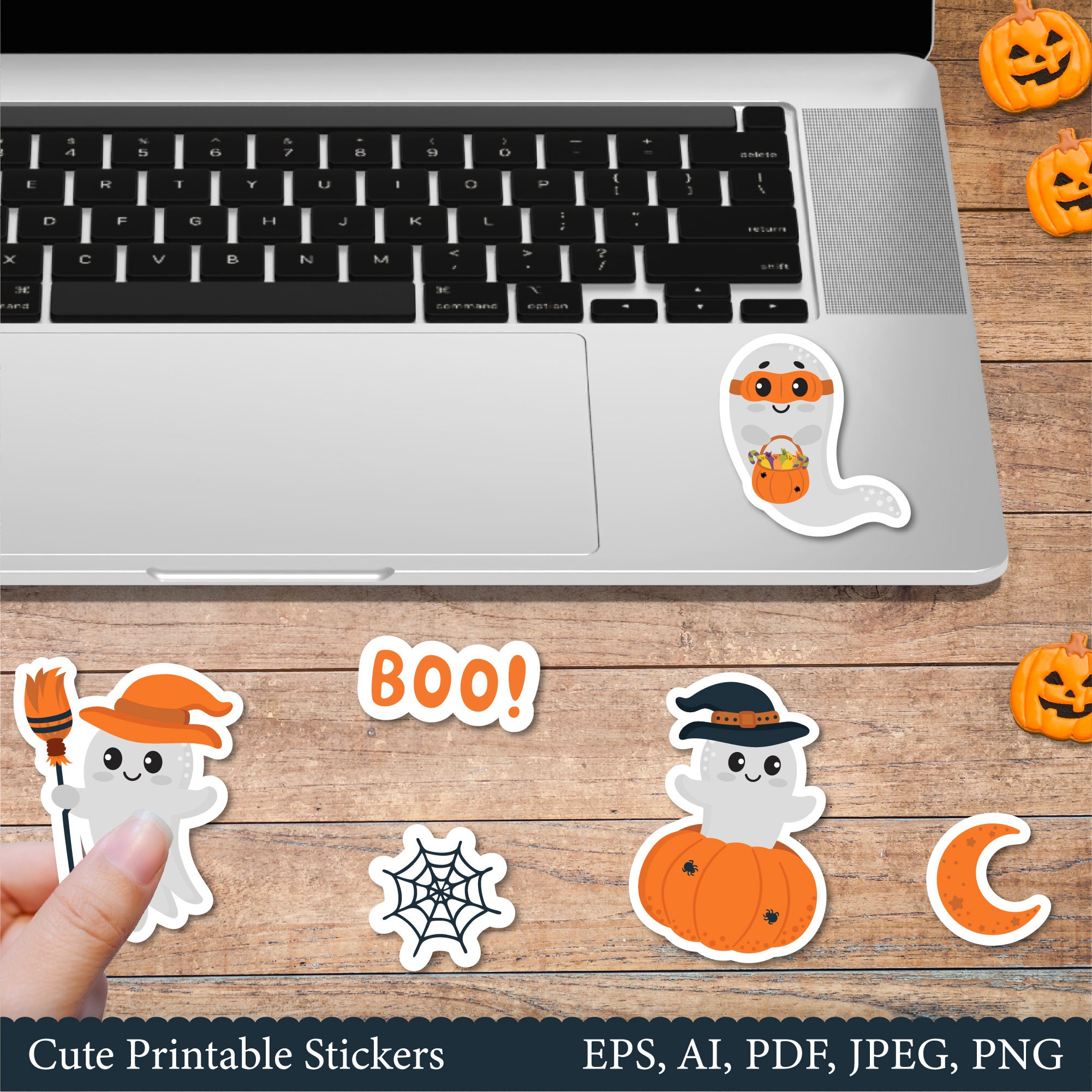 Cute Halloween Ghost Stickers PNG Bundle Halloween Stickers Bundle ...