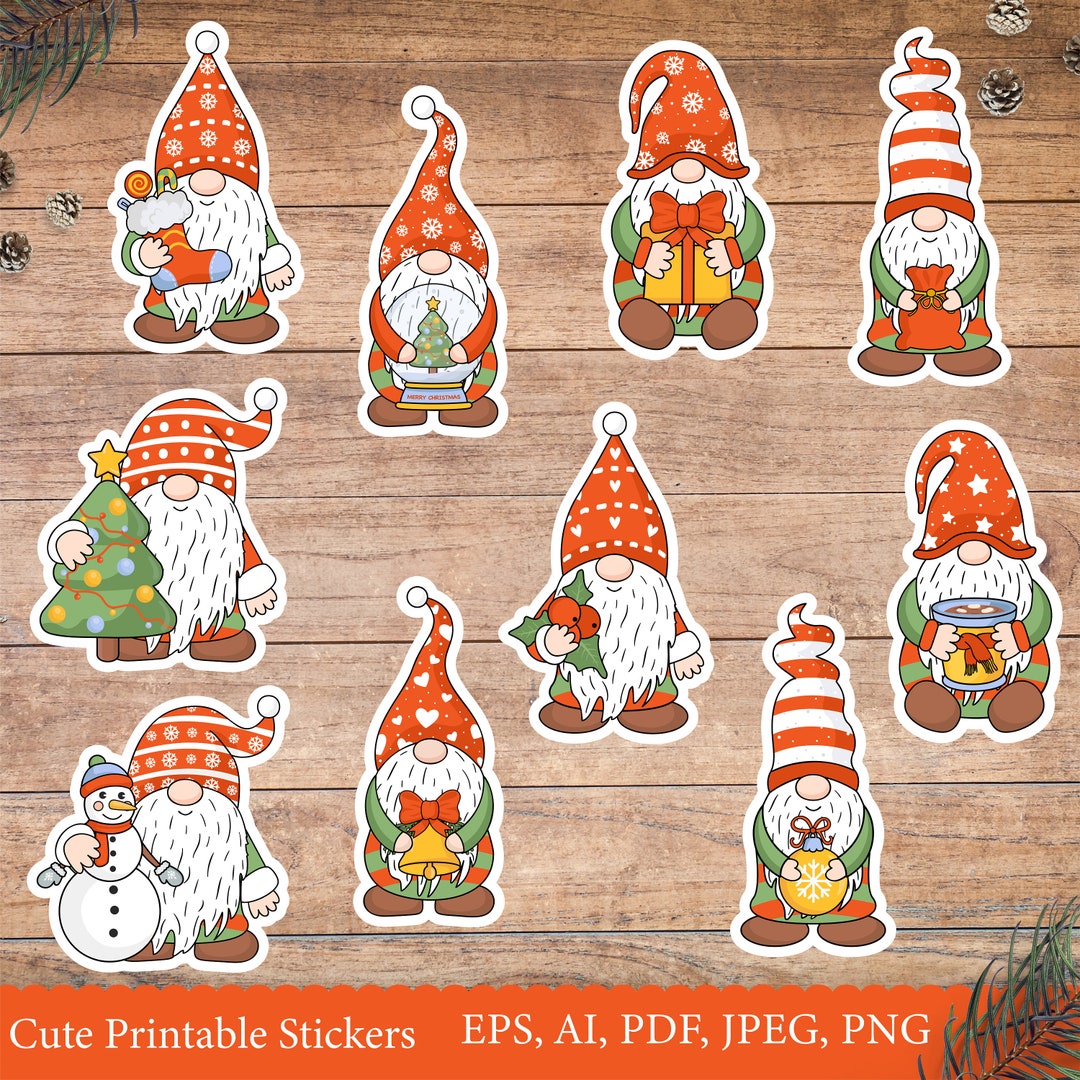 Cute Christmas Gnome Stickers PNG Bundle | Christmas Stickers Bundle ...