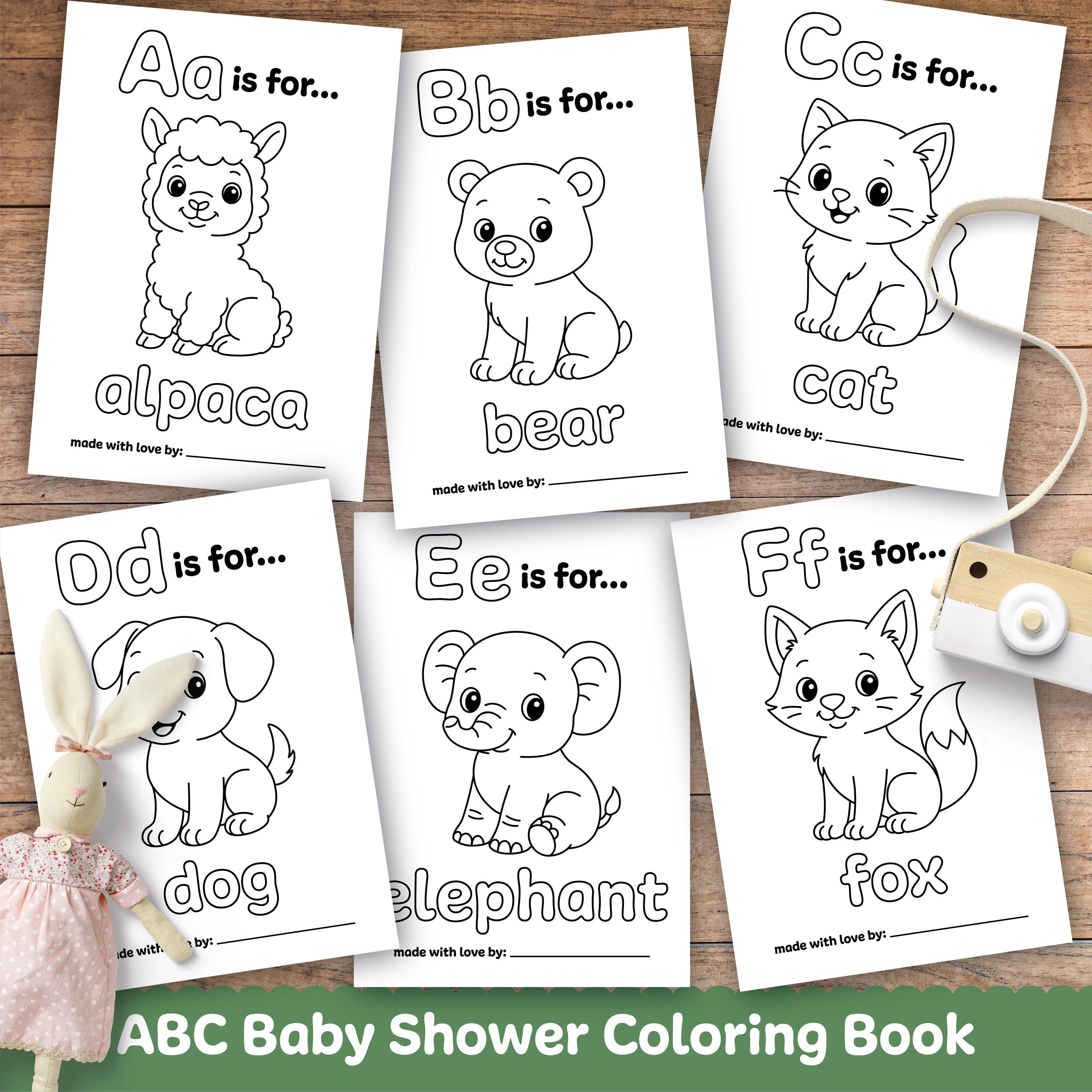 Animals ABC Baby Shower Coloring Book, Guest Book Keepsake (PDF ...