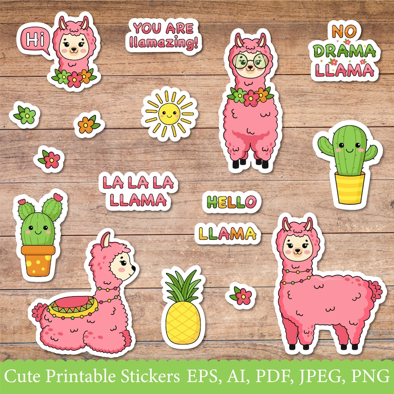 Kawaii Alpaca Printable Stickers PNG | Cute Alpaca Designs for Planners ...