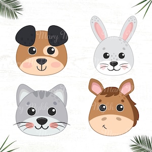 Farm Animal Faces Clipart | Cute Farm Animal PNG Bundle | Cartoon ...