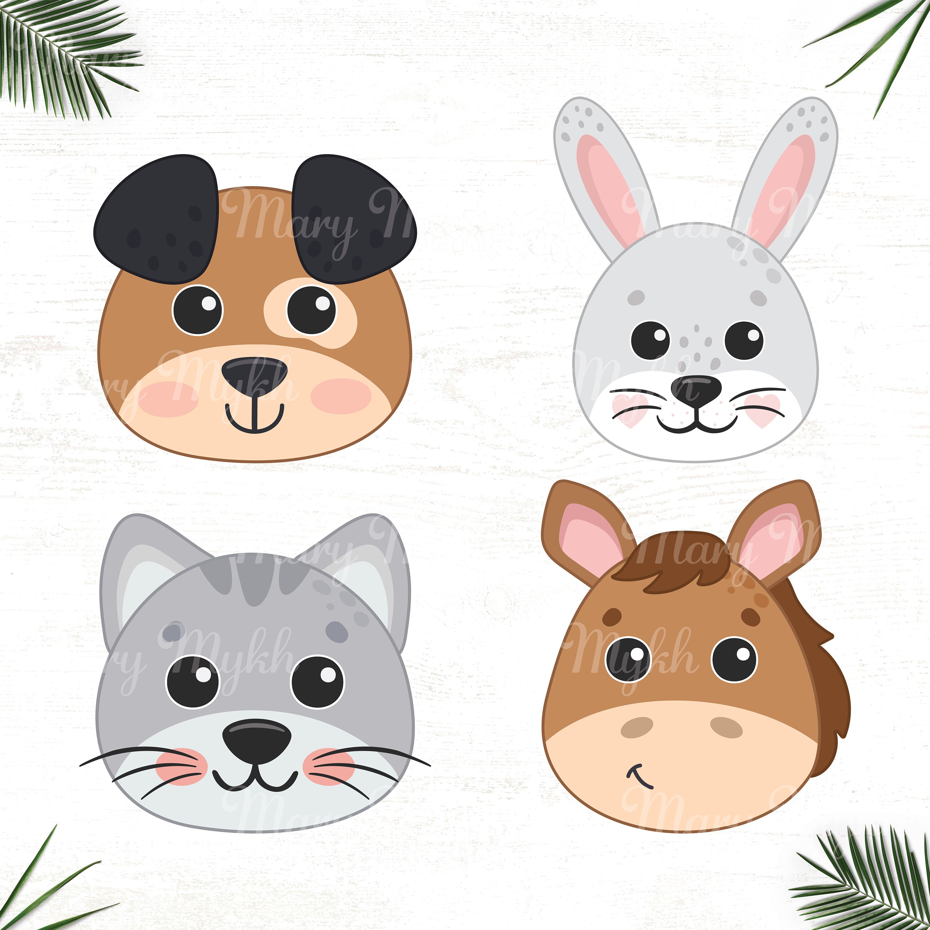 Farm Animal Faces Clipart Cute Farm Animal PNG Bundle Cartoon Animal ...