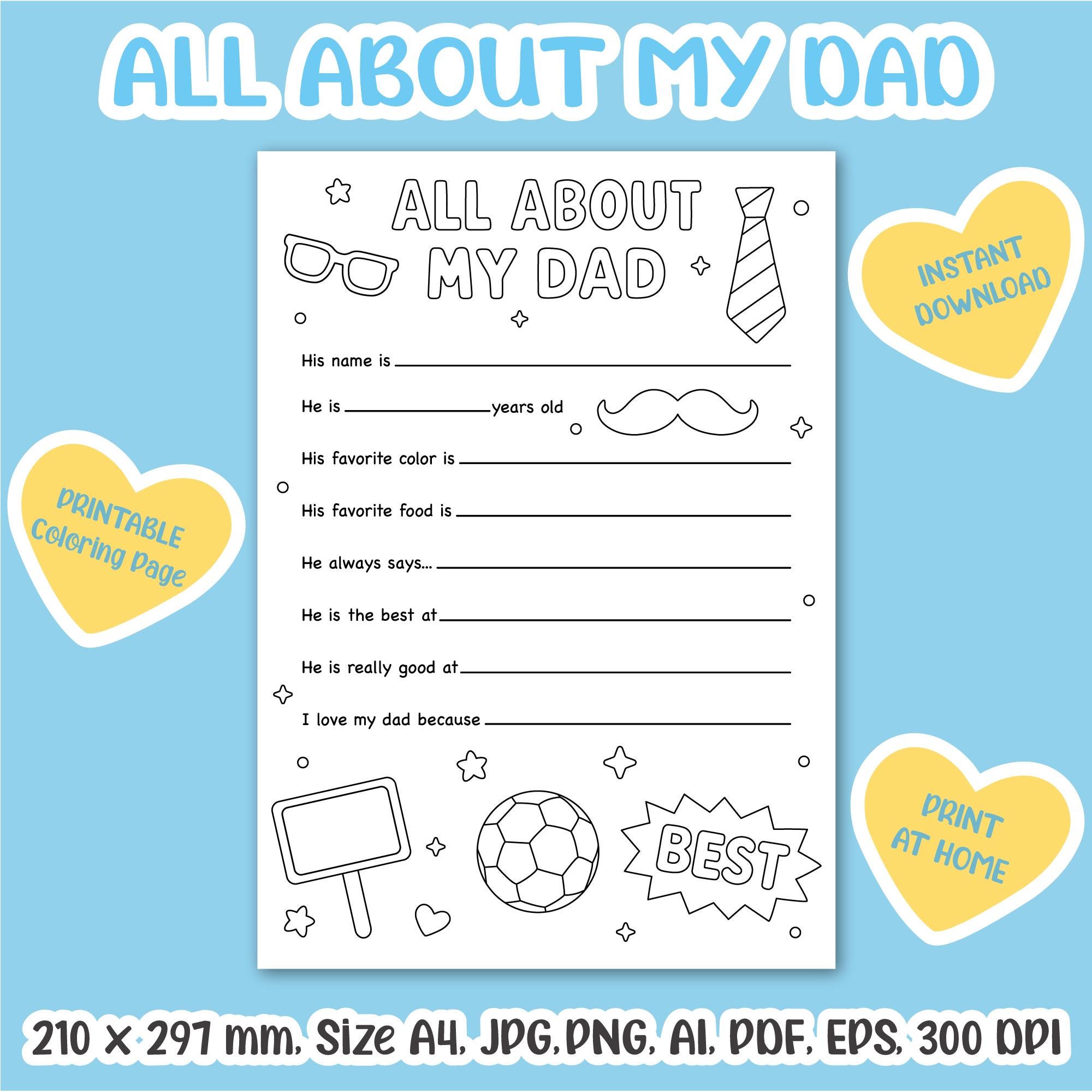 Father's Day Coloring Page for Kids | All About My Dad Printable ...