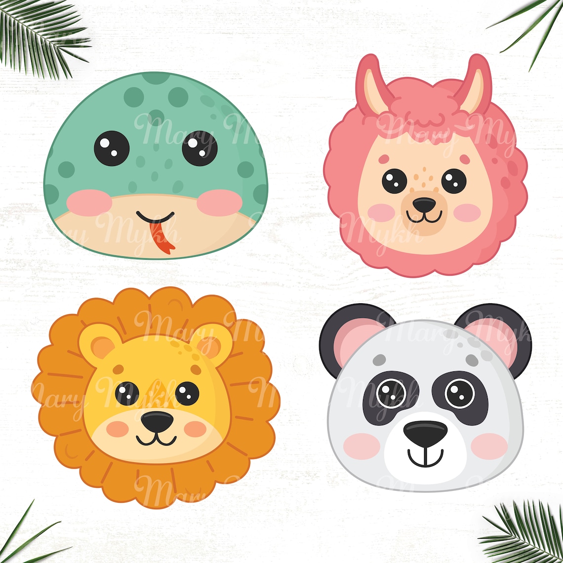 Wild Animal Faces Clipart | Safari Jungle Animal PNG Bundle | Cute ...