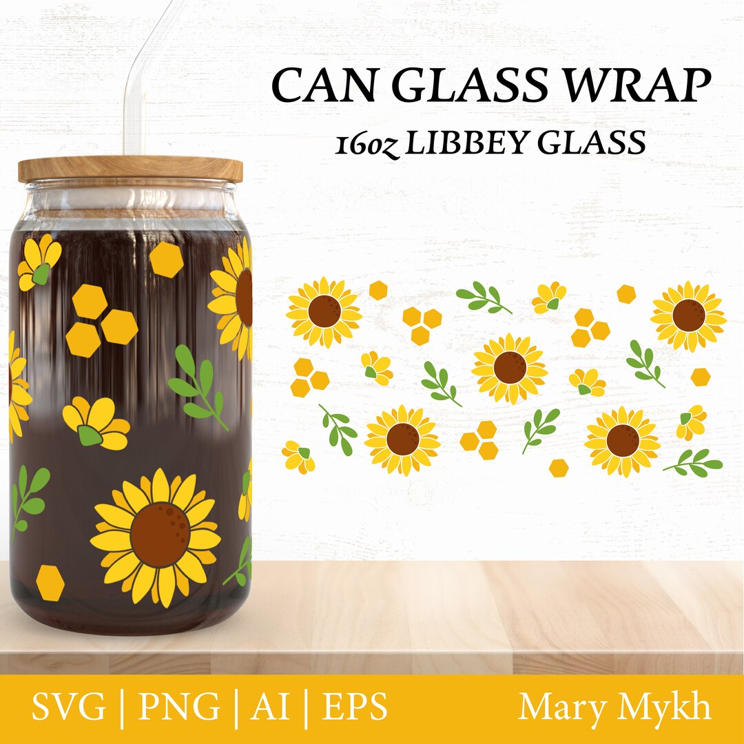 Sunflower Glass Can SVG | Floral Beer and Beverage Can Design | Digital ...
