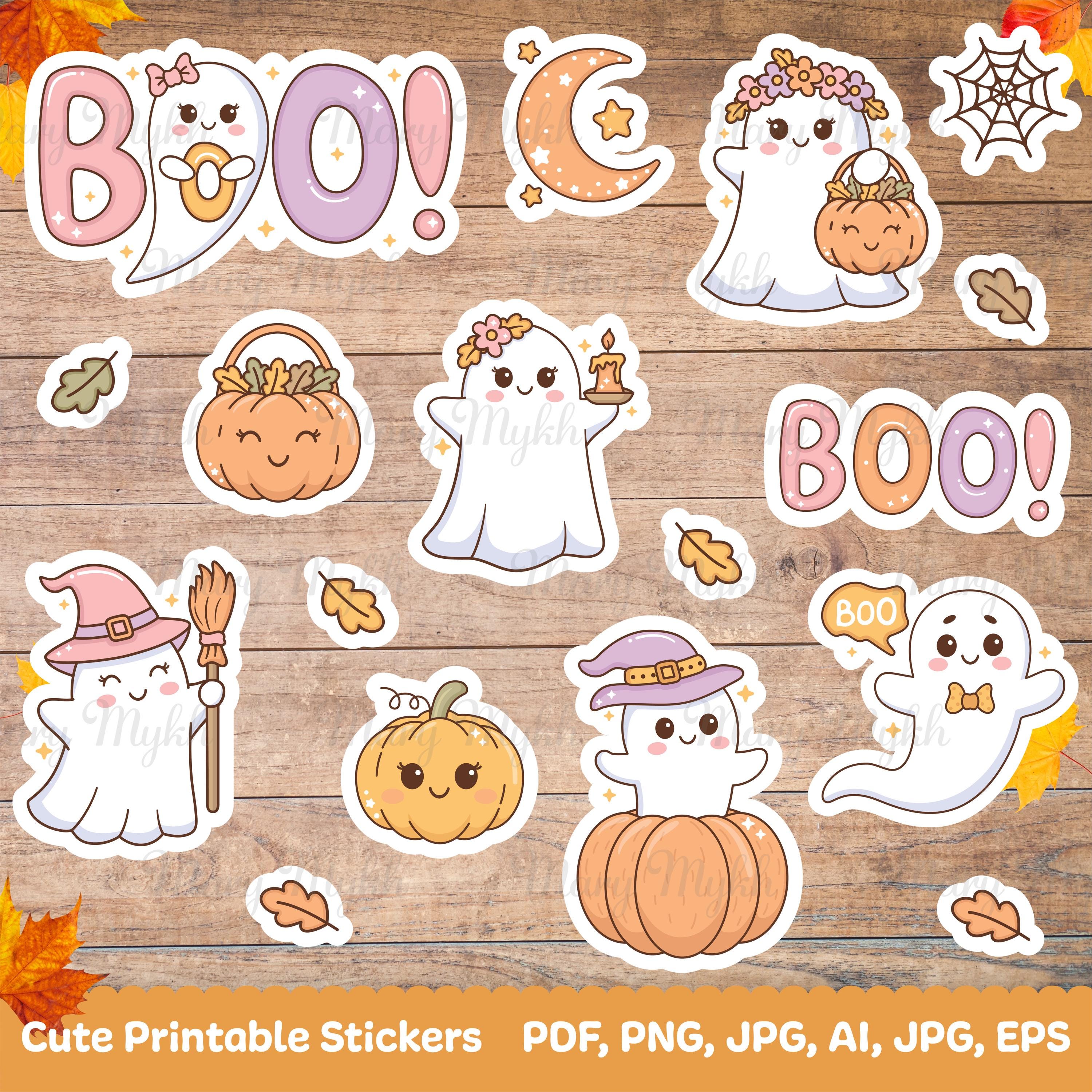 Cute Halloween Ghost Stickers PNG Bundle | Digital Printable Stickers ...