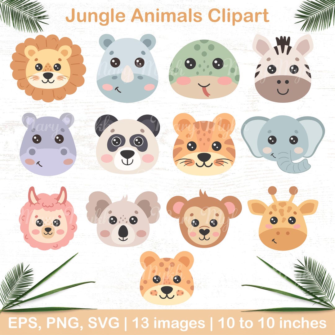 Cute Jungle Clipart Collection - Adorable Safari Animals, Zoo Animal ...