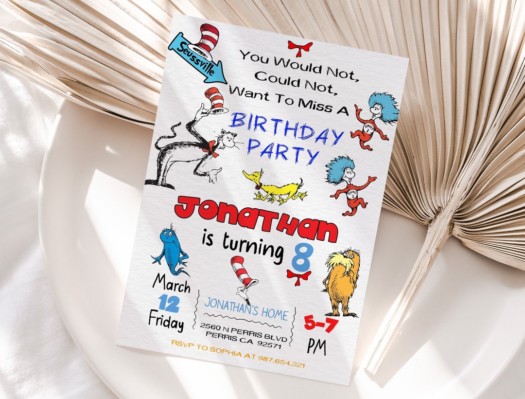 Editable Dr.seuss Birthday Invitation Template Printable Dr - Etsy