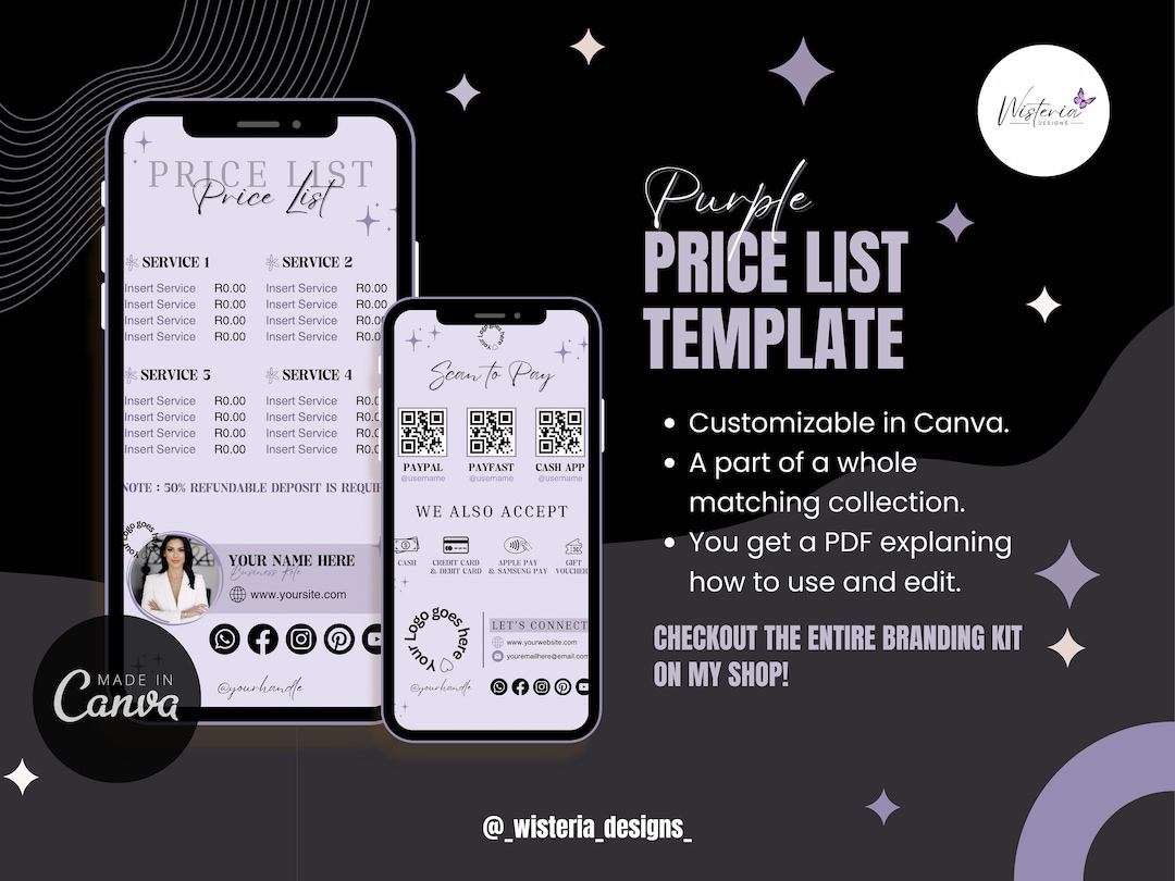 PRICE LIST TEMPLATE Purple - Etsy