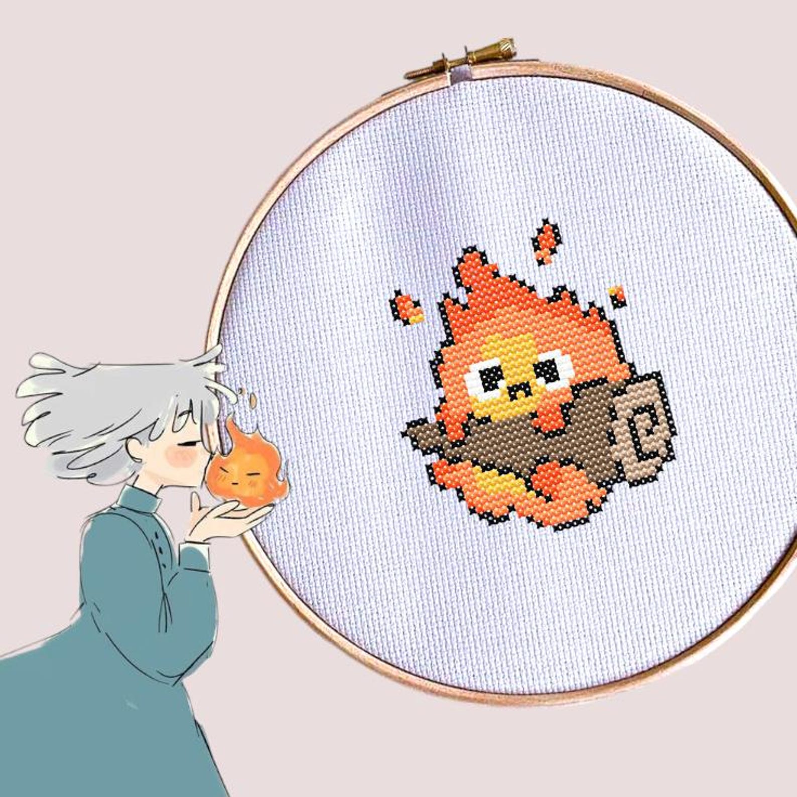 Calcifer Fire Demon Cross Stitch Pattern / Anime Cross Stitch / Ghibli ...