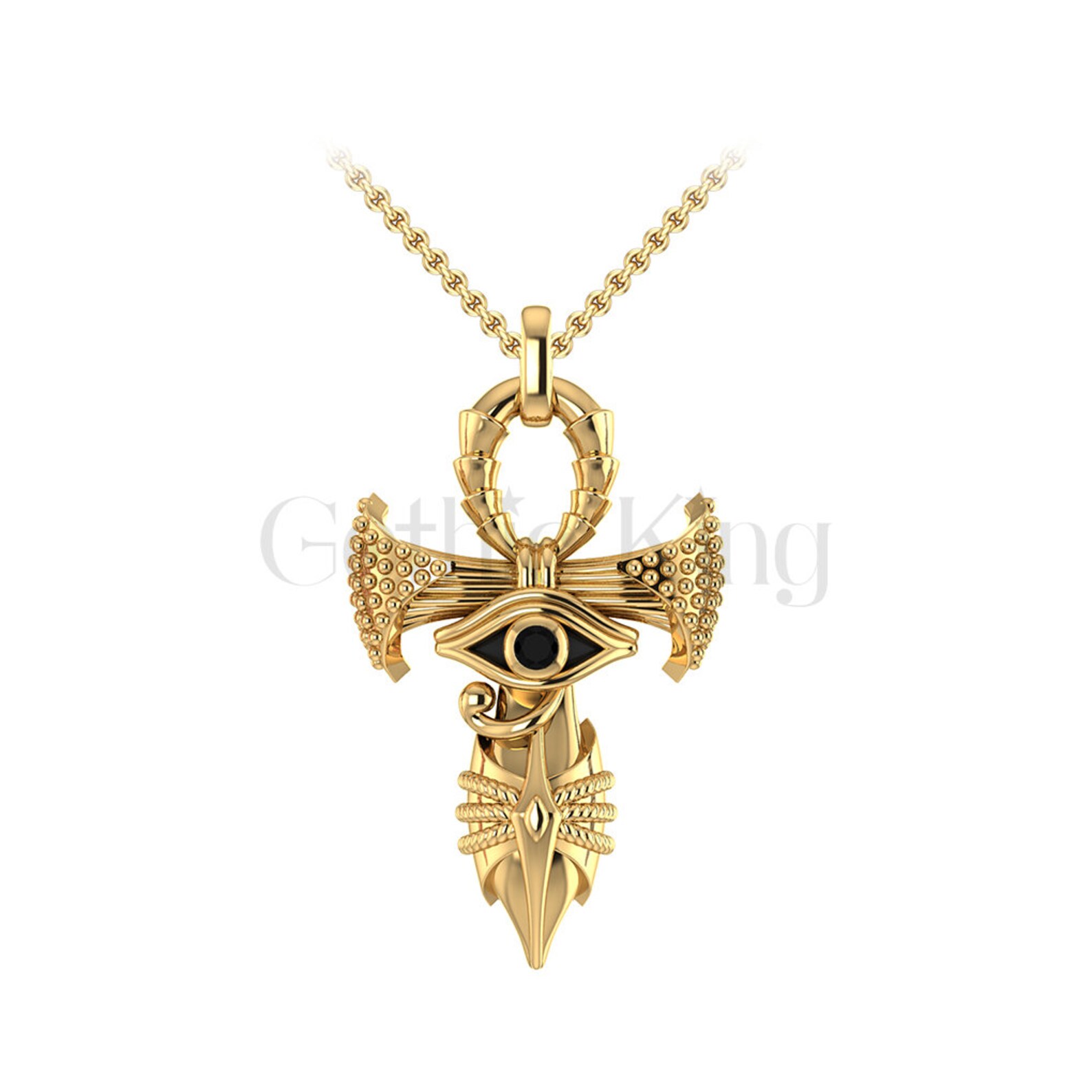 Ankh Egyptian Eye of Horus Nordic Viking Ax Pendant Necklace, Round Cut ...