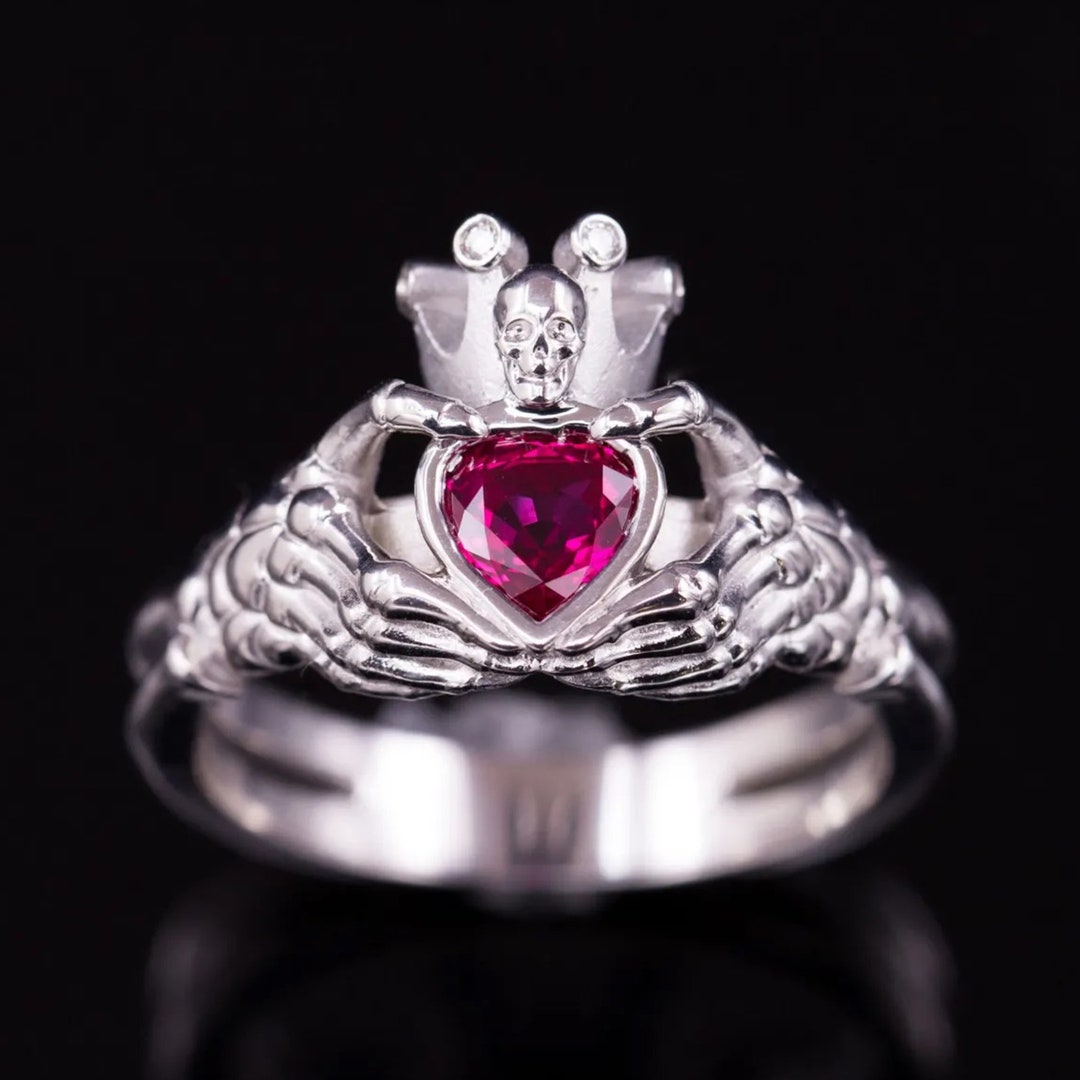 Heart Irish Claddagh Crown Ring, Gothic Skull Face Ring, Skeleton Bone ...