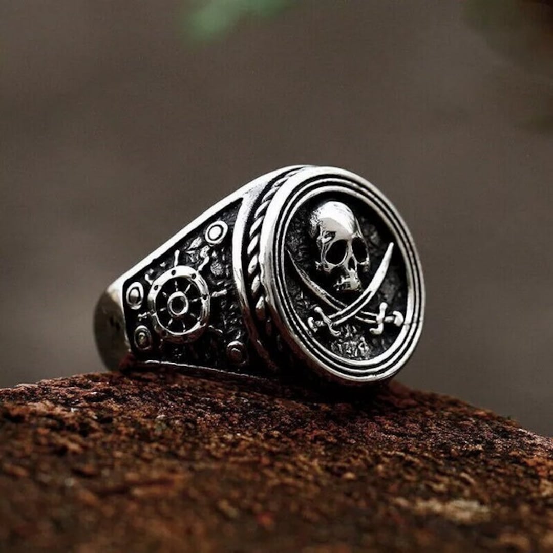 Gothic Pirate Cross Sword Skull Ring, Pirate Symbol Men's Fashion Ring ...