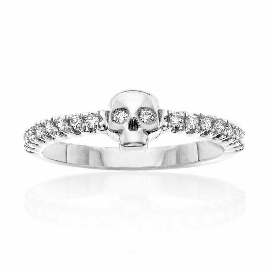Gothic Skull Face Ring, Vintage Round Cut White Sapphire, Promise Band ...