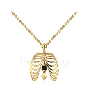 Gothic Human Rib Cage Skeleton Pendant Necklace, Round Cut Black ...