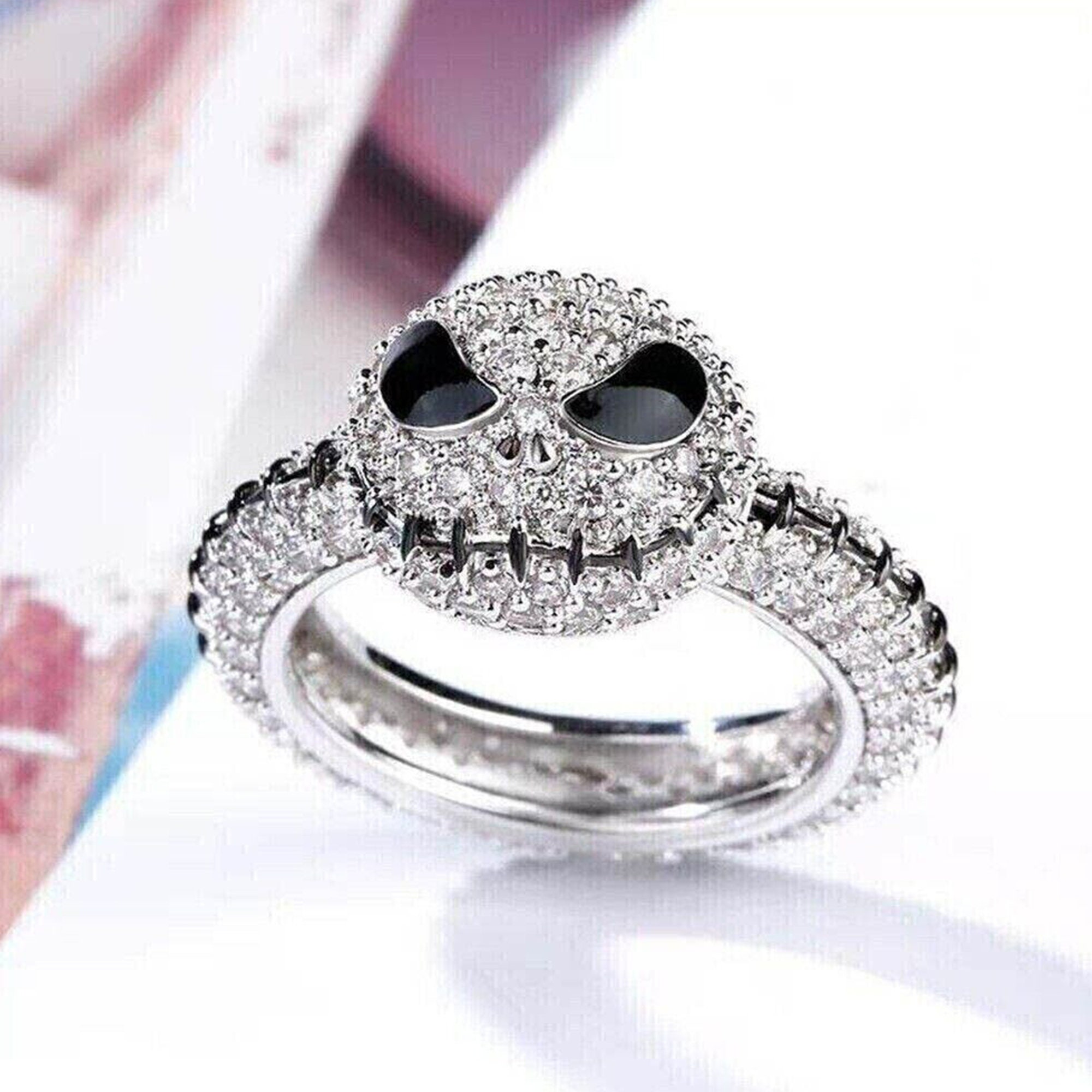 Gothic Jack Skellington Ring, Vintage Art Deco Ring, 2.10 Ct Round Cut ...