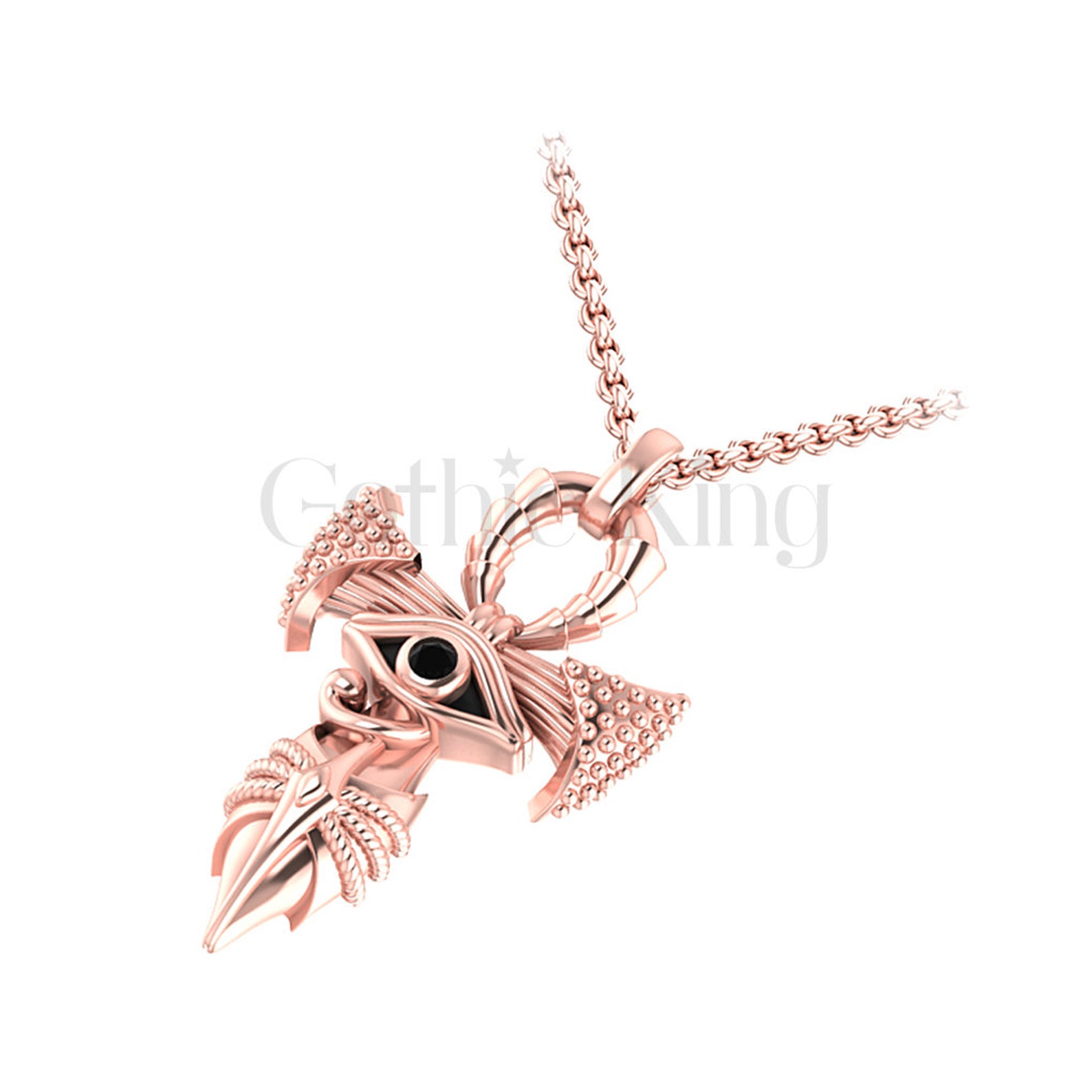 Ankh Egyptian Eye of Horus Nordic Viking Ax Pendant Necklace, Round Cut ...