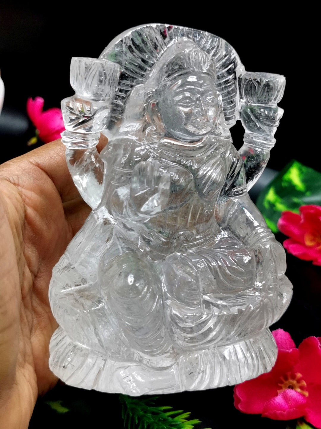 Lakshmi Statue in Clear Quartz - Goddess Laxmi Carving 4.5 Inches and ...