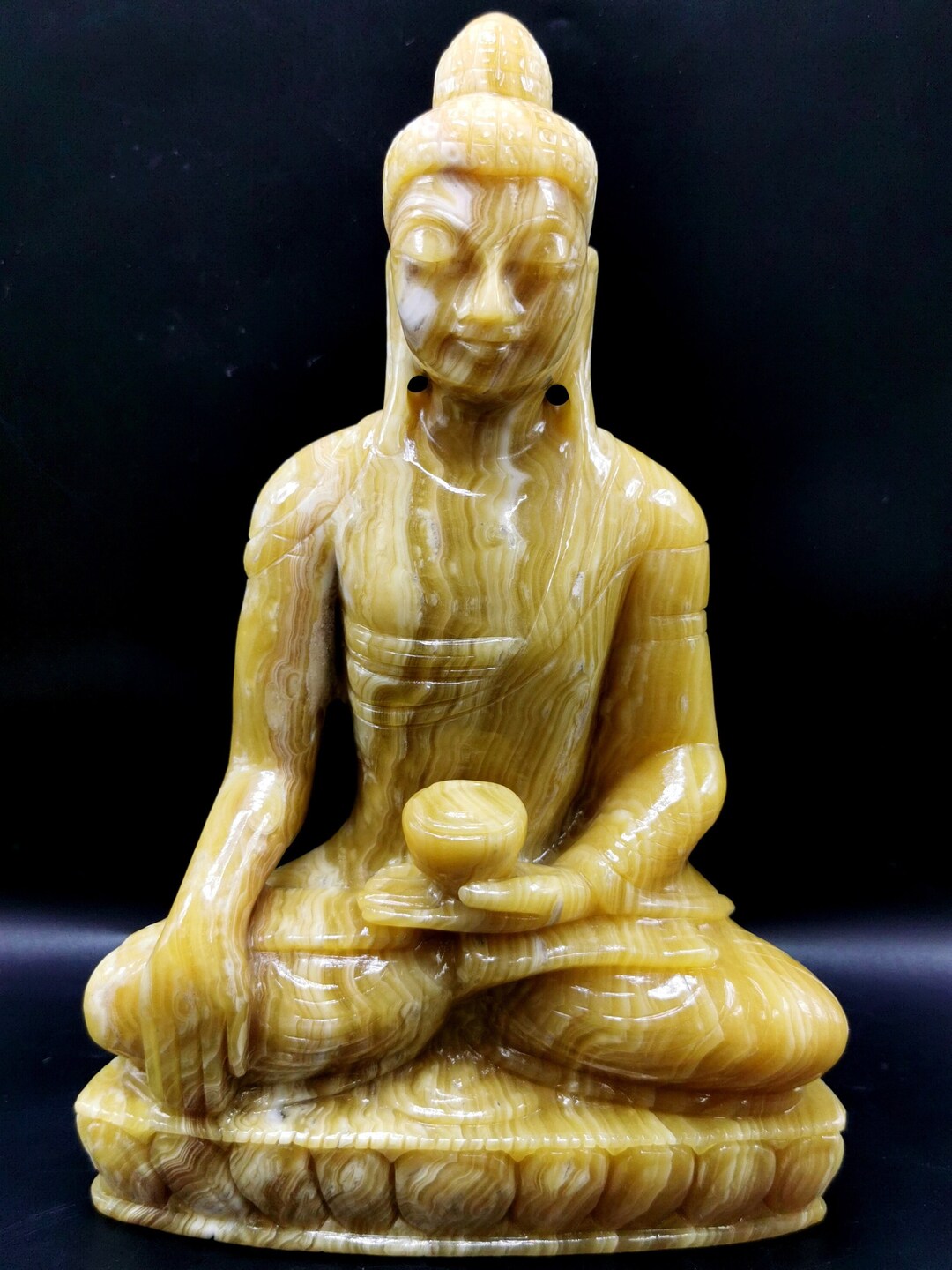 Yellow Aragonite Buddha Handmade Carving of Serene and Meditating Lord Buddha Crystal/reiki ...