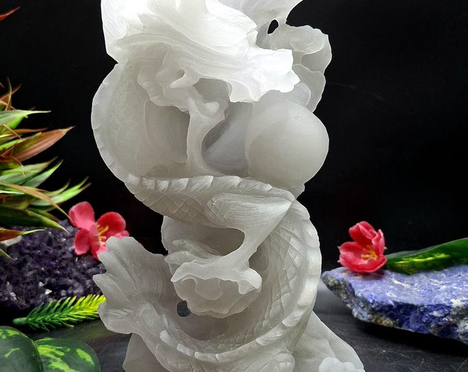 White Angelite Dragon Carving – Symbol of Protection, Spiritual Growth ...