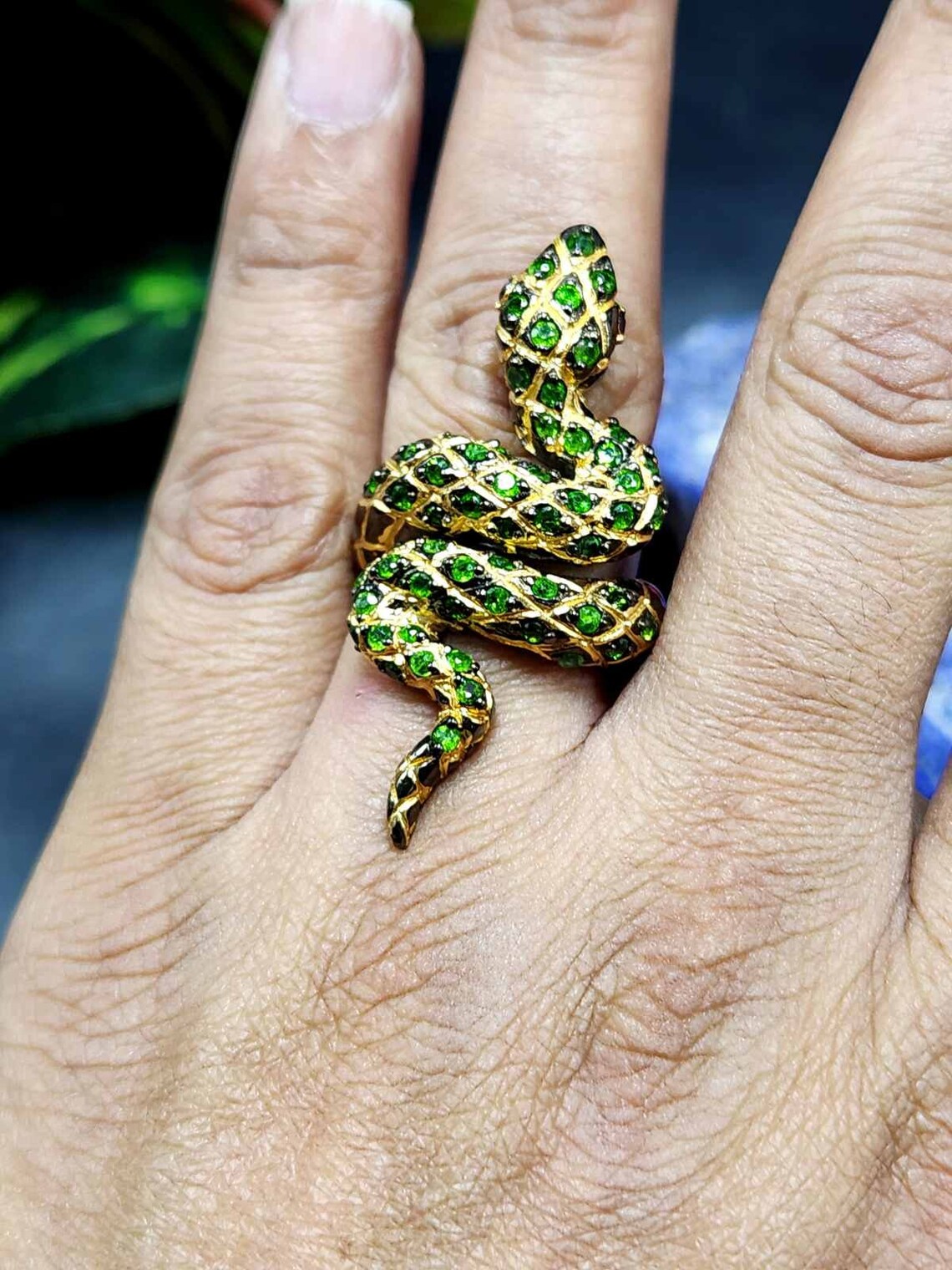 Tsavorite Snake Finger Ring in Black Rhodium Plated 925 Silver ...