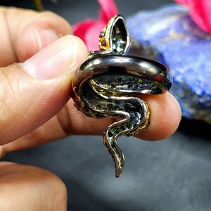 Tsavorite Snake Finger Ring in Black Rhodium Plated 925 Silver ...