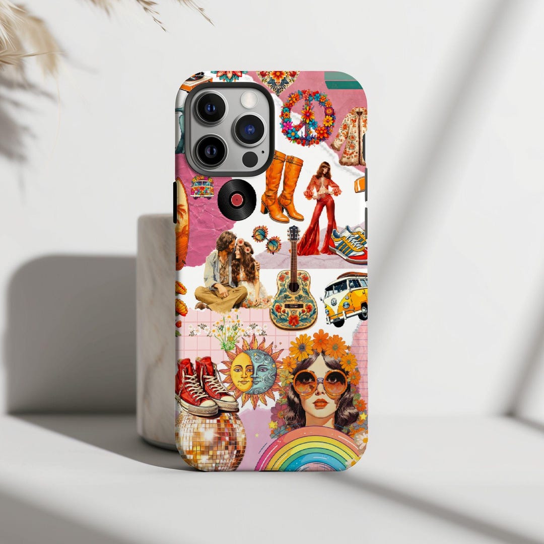 Good Vibes 70's Collage Phone Case, Groovy & Cool Aesthetic, Cute Retro ...