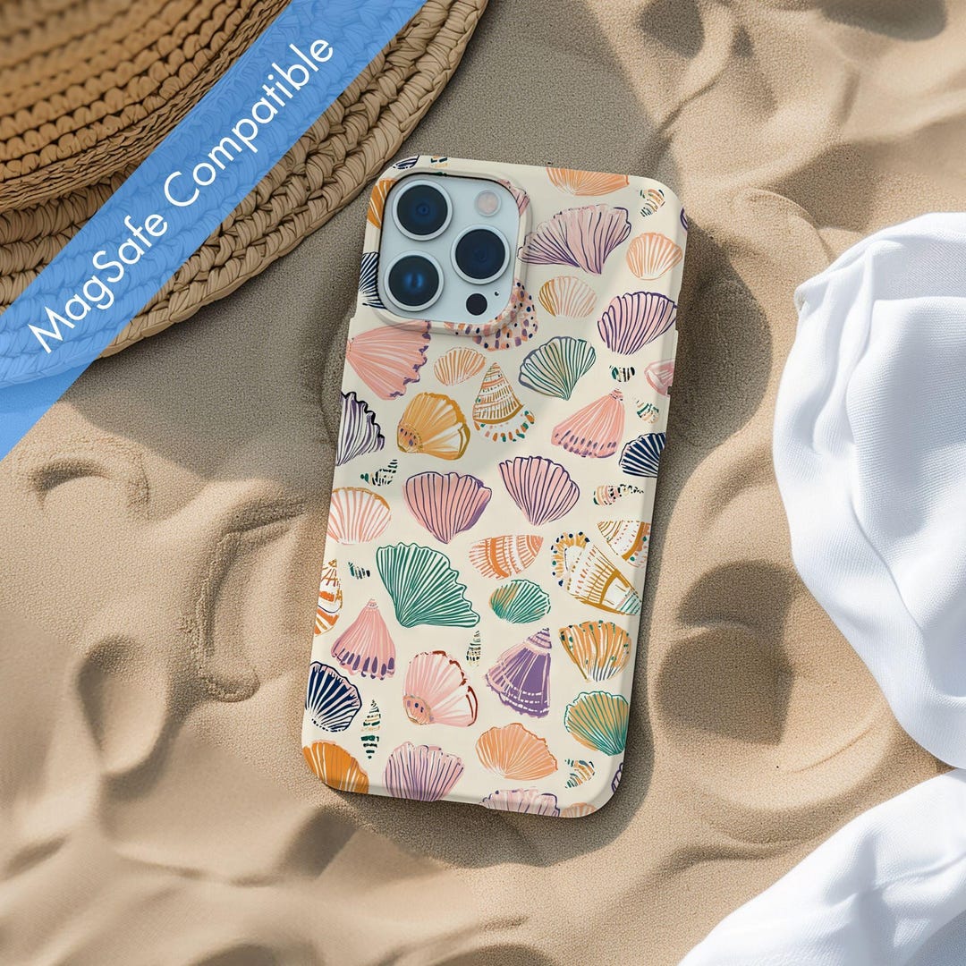 Magsafe Vintage Seashell Pattern iPhone Case, Trendy Beachy Tropical ...
