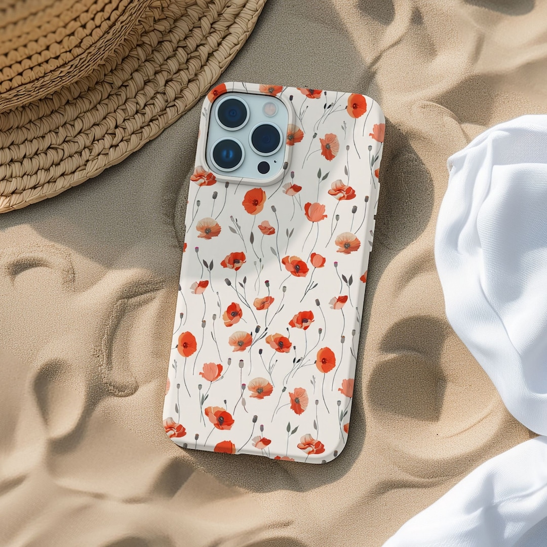 Red Poppy Flowers Pattern Phone Case, Cute and Trendy Floral Phone Case ...