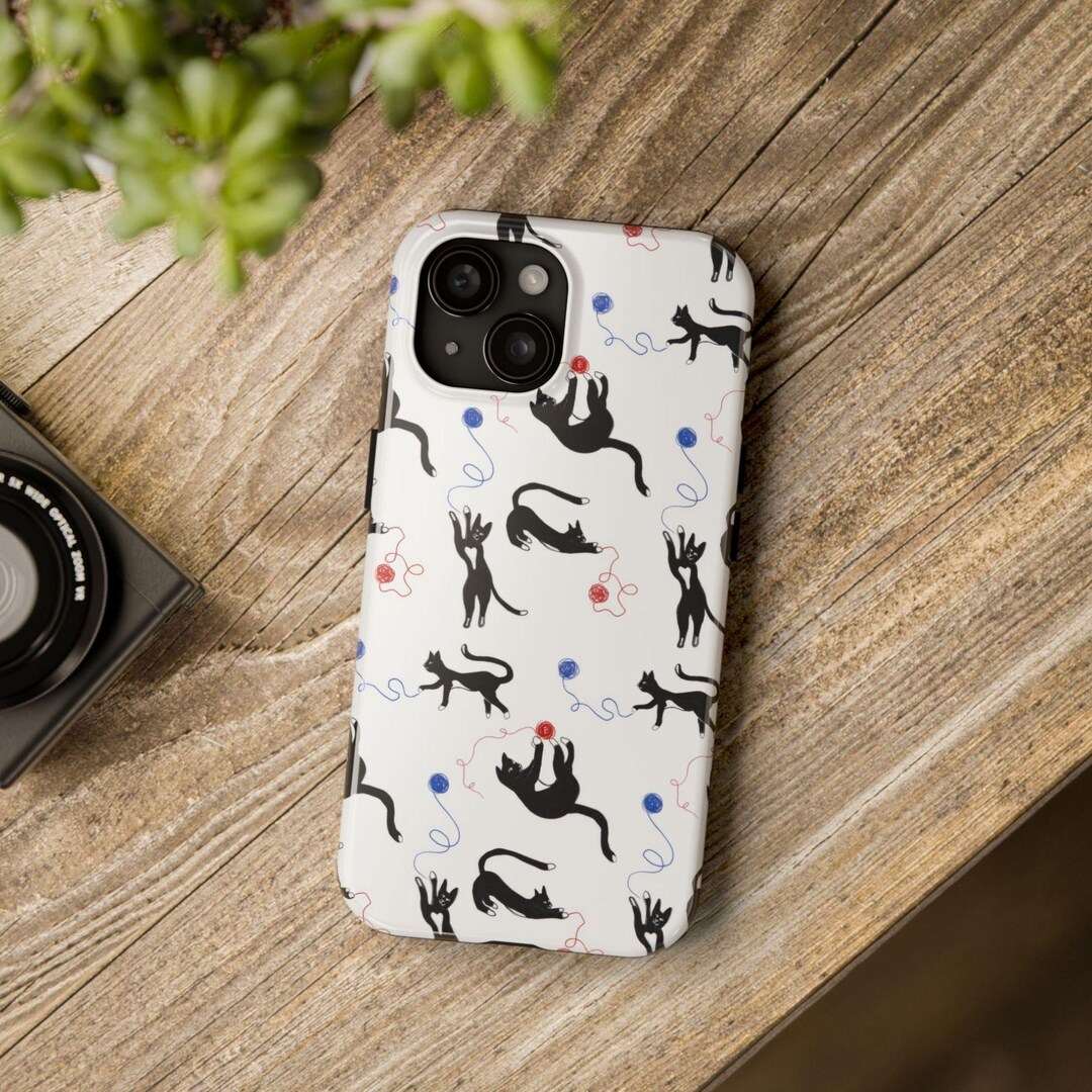 Cats Playing With Yarn Phone Case Hand-drawn by Anna Unique & Cute Cat ...