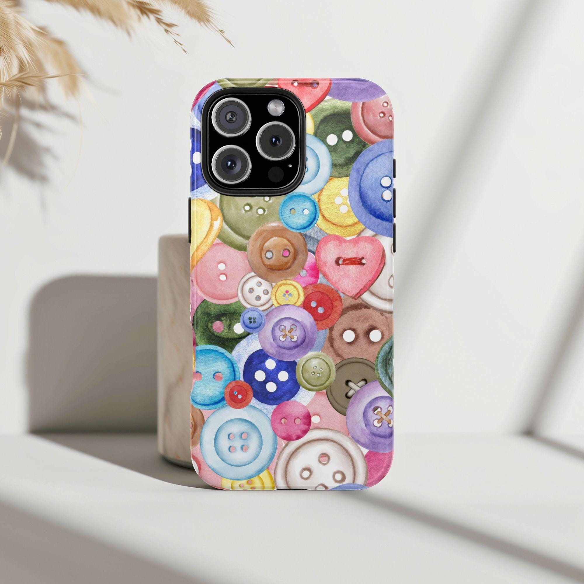 Buttons Collage Phone Case, Sewing Hobby, Cute Watercolor Crafting ...