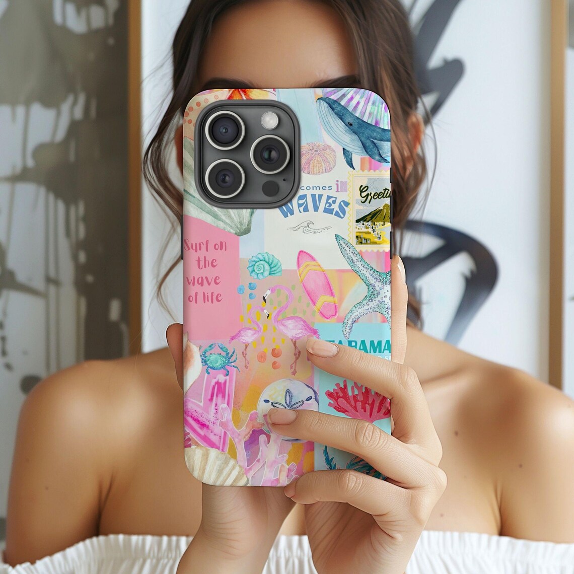 Pastel Surfer Girl Collage Phone Case, Preppy Aesthetic, Cute & Trendy ...