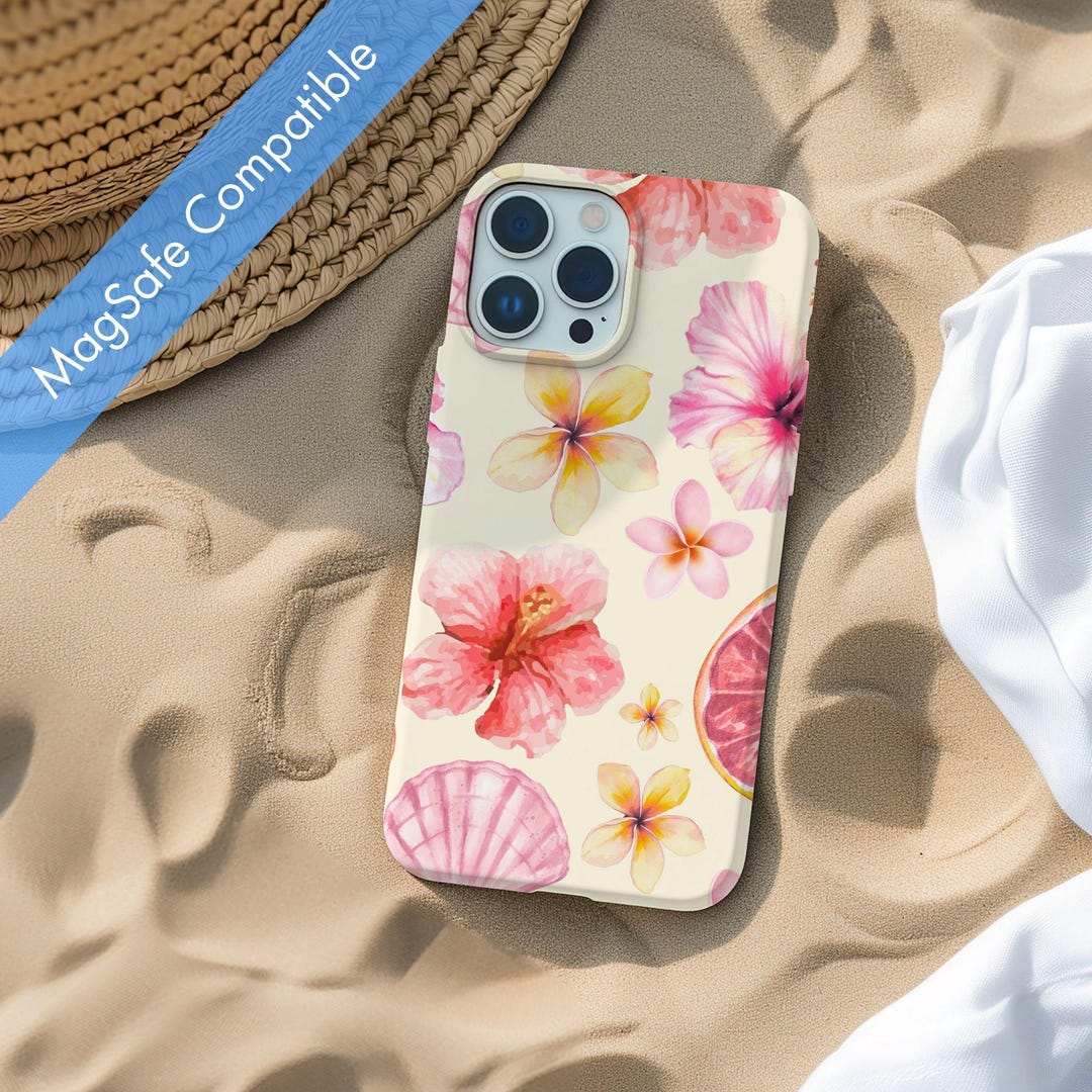 Magsafe Cute Hibiscus Seashell Phone Case, Trendy Summer Pastel Floral ...