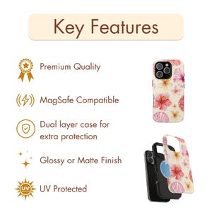 Magsafe Cute Hibiscus Seashell iPhone Case, Trendy Summer Pastel Floral ...